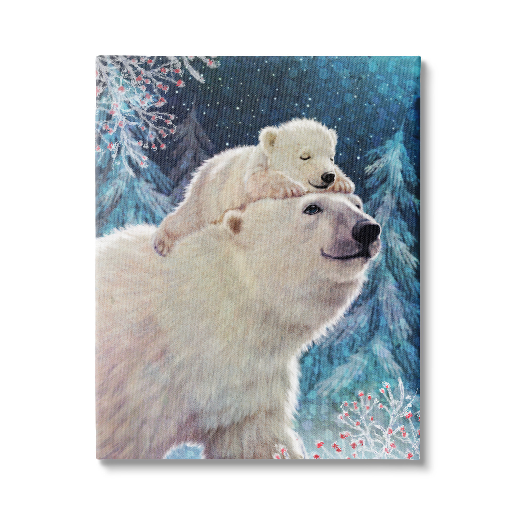 Stupell Industries Aw-024-Canvas Polar Bear And Cub Winter Scene On Canvas by Pip Wilson ...